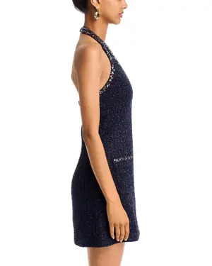 Aqua Tweed Halter Mini Dress
