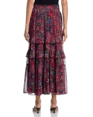 Aqua Paisley Tiered Boho Maxi Skirt
