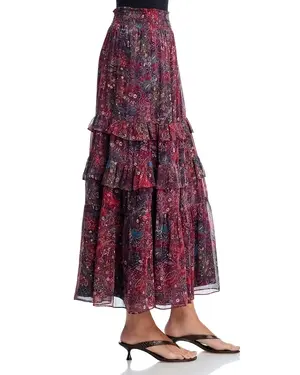 Aqua Paisley Tiered Boho Maxi Skirt