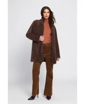 ELLE COLLECTION Fuzzy Knit Coat - Brown