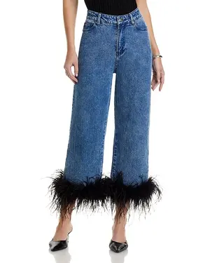 Aqua Feather Trim Jeans - Indigo