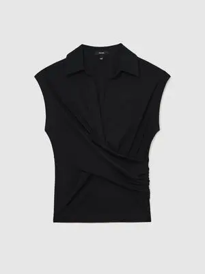 REISS Stretch-cotton Jersey Wrap-front Top