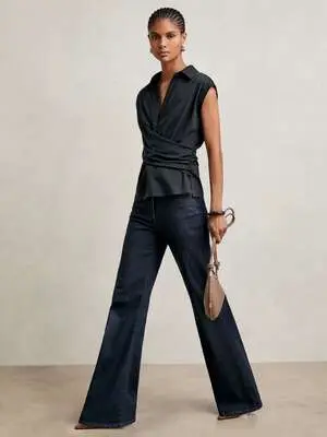 REISS Stretch-cotton Jersey Wrap-front Top