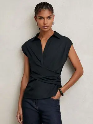 REISS Stretch-cotton Jersey Wrap-front Top