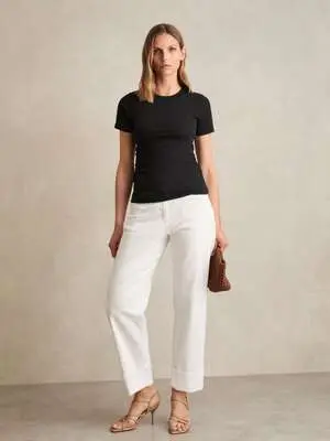 REISS Stretch-cotton Ribbed T-shirt - Black