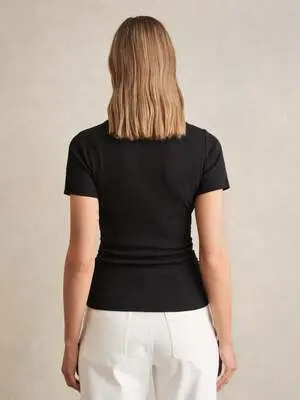 REISS Stretch-cotton Ribbed T-shirt - Black