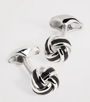 DEAKIN & FRANCIS Sterling Silver And Enamel Knot Cufflinks - Black