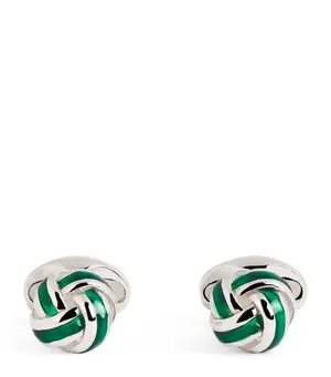 DEAKIN & FRANCIS Sterling Silver And Enamel Knot Cufflinks - Green