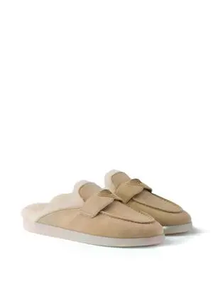 Prada Suede Shearling Mules