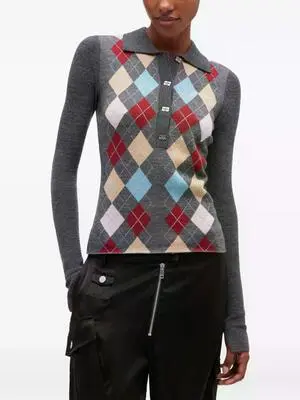 GANNI Ribbed Polo-neck Top - Grey