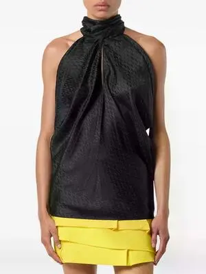 Versace Textured Top With Neck-tie Detail