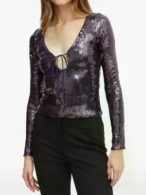 Bardot Sequin Tie-neck Top