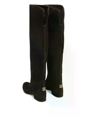 Dolce & Gabbana Logo-plaque Suede Boots - Brown