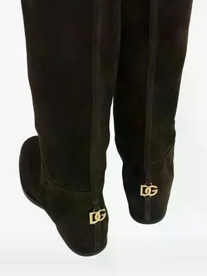 Dolce & Gabbana Logo-plaque Suede Boots - Brown