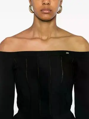 Elisabetta Franchi Pleated Panel Boat-neck Sweater