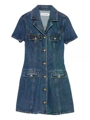 SELF-PORTRAIT Button-fastening Denim A-line Dress - Blue
