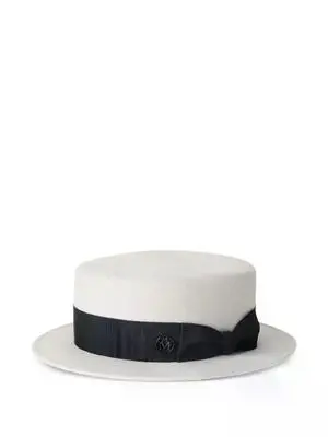 MAISON MICHEL Logo Plaque Wide Brim Hat - White
