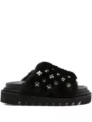 Toga 40mm Studded Shearling Sandals - Black