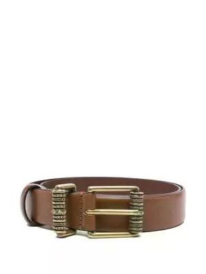 Ba&sh Embossed-buckle Leather Belt - Brown