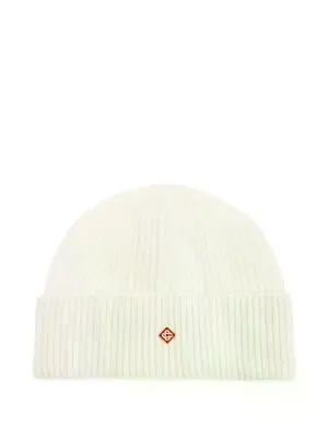 Casablanca Ribbed Wool Beanie - White