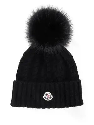 Moncler Cable-knit Pom-pom Beanie - Black