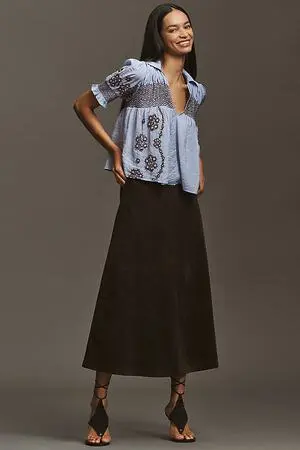Anthropologie Short-sleeve Embroidered Top