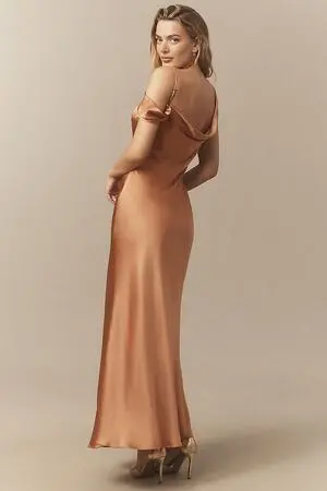 Bhldn Abigail Asymmetric Cowl-neck Maxi Dress - Copper