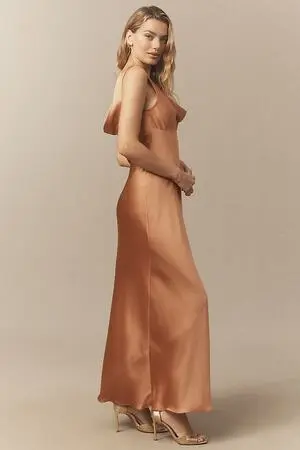 Bhldn Abigail Asymmetric Cowl-neck Maxi Dress - Copper