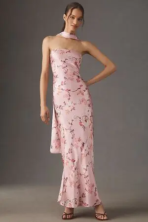 Bhldn Nesta Strapless Scarf Satin Slip Dress - Pink Pattern
