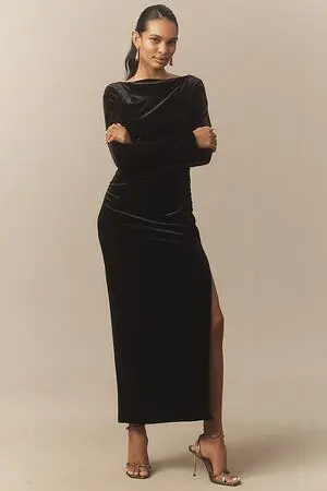 Bhldn Eloise Stretch Velvet Maxi Dress - Black