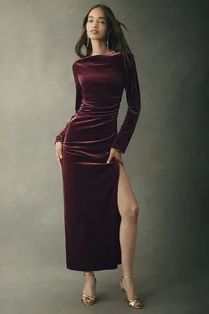 Bhldn Eloise Stretch Velvet Maxi Dress - Dark Plum
