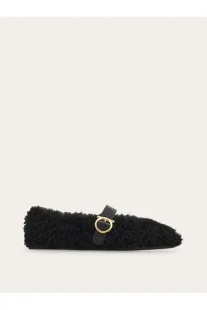 FERRAGAMO Shearling Ballet Flat - Black