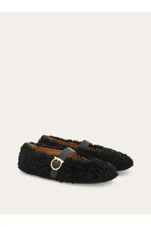 FERRAGAMO Shearling Ballet Flat - Black