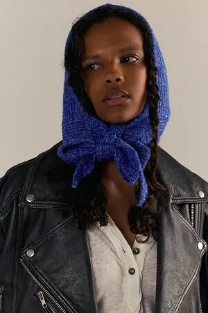Free People Knit Bonnet With Self-Tie Closure Cobolt