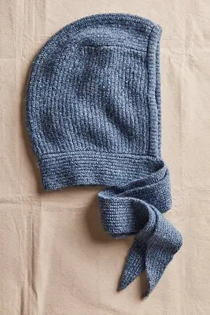 Free People Knit Bonnet With Self-Tie Closure Denim Blue