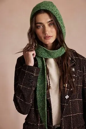 Free People Knit Bonnet With Self-Tie Closure Mixed Matcha