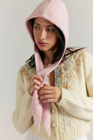 Free People Knit Bonnet With Self-Tie Closure Pink