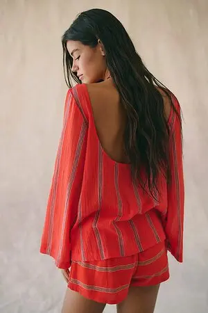 Free People Salt And Stripes Short Set - Rust