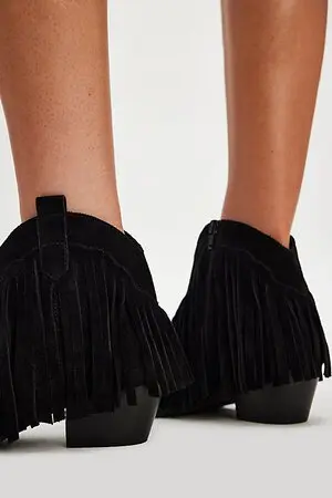Seychelles Fringe Rider Western Ankle Boots - Black Suede