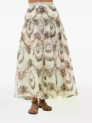 Camilla Floral-print Tiered Skirt - Neutrals