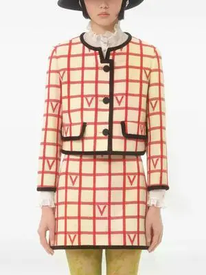Valentino Garavani Embellished Grid Pattern Jacket - Neutrals