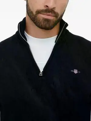 Gant Embroidered Half-zip Sweater - Black