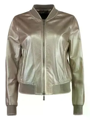 MOORER Metallic-effect Leather Bomber Jacket