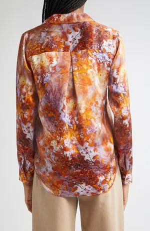 L'Agence Tyler Leaf Print Silk Shirt