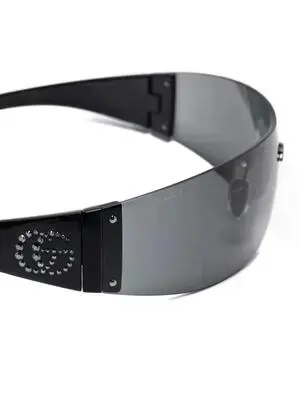 Gucci Crystal-embellished Shield Sunglasses - Black