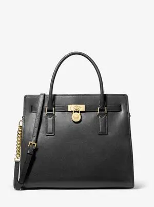 Michael Kors Hamilton Moderne Large Leather Satchel - Black