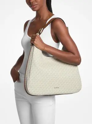 Michael Kors Nolita Large Signature Logo Hobo Shoulder Bag - Natural