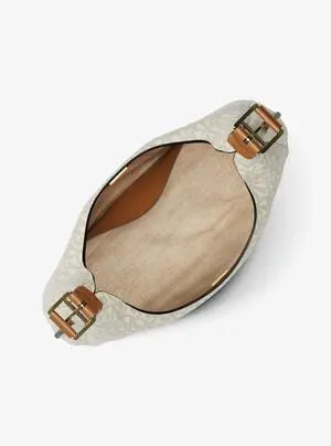 Michael Kors Nolita Large Signature Logo Hobo Shoulder Bag - Natural