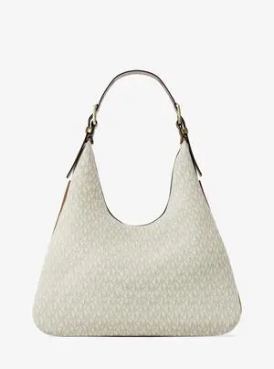 Michael Kors Nolita Large Signature Logo Hobo Shoulder Bag - Natural