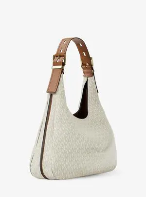 Michael Kors Nolita Large Signature Logo Hobo Shoulder Bag - Natural